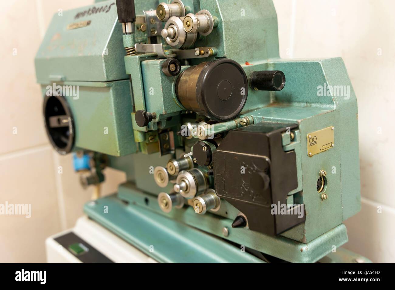 old vintage movie projector. close-up of a stylish movie projector ...