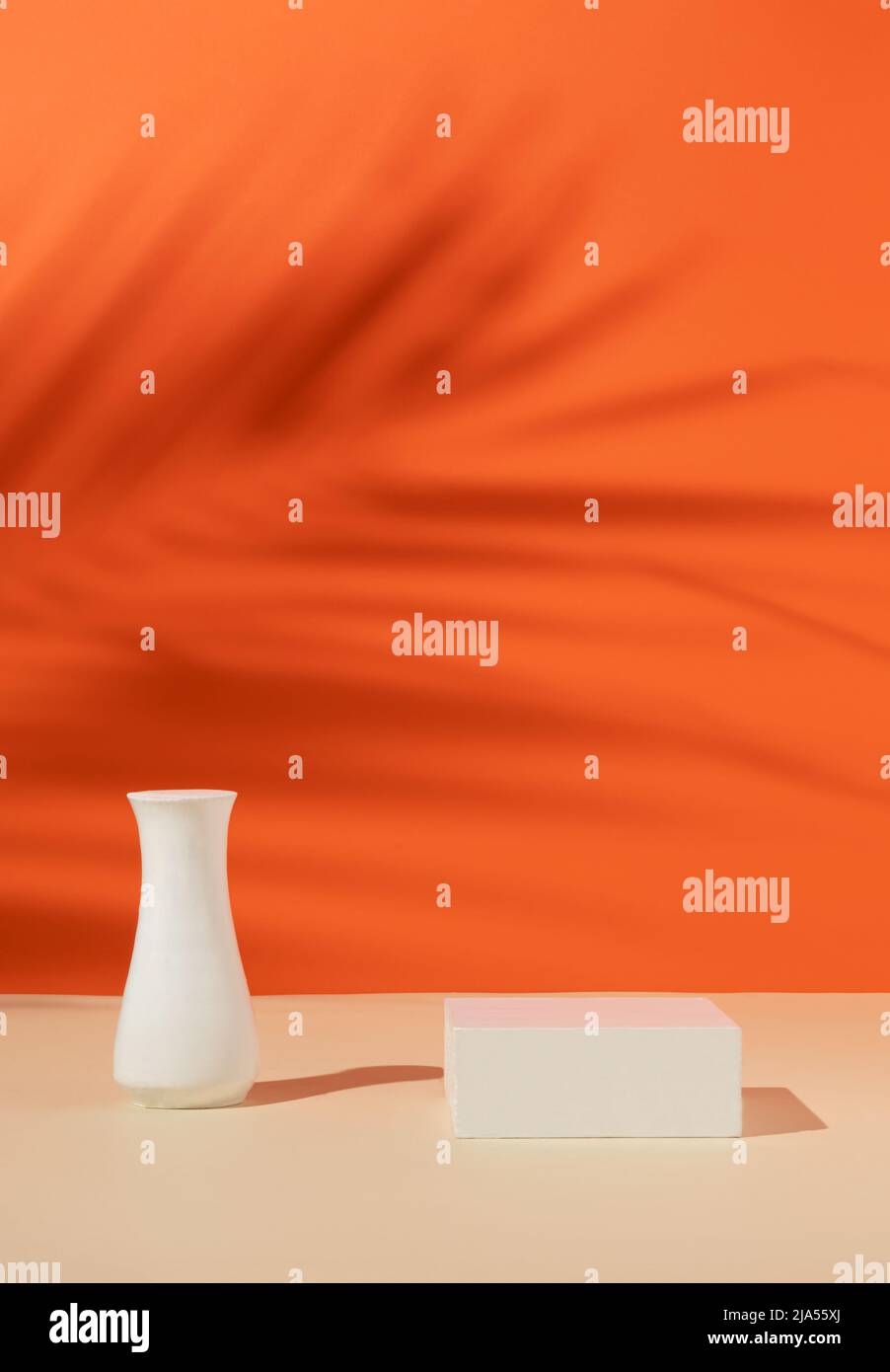 Minimal modern product display on orange background with podium with ...