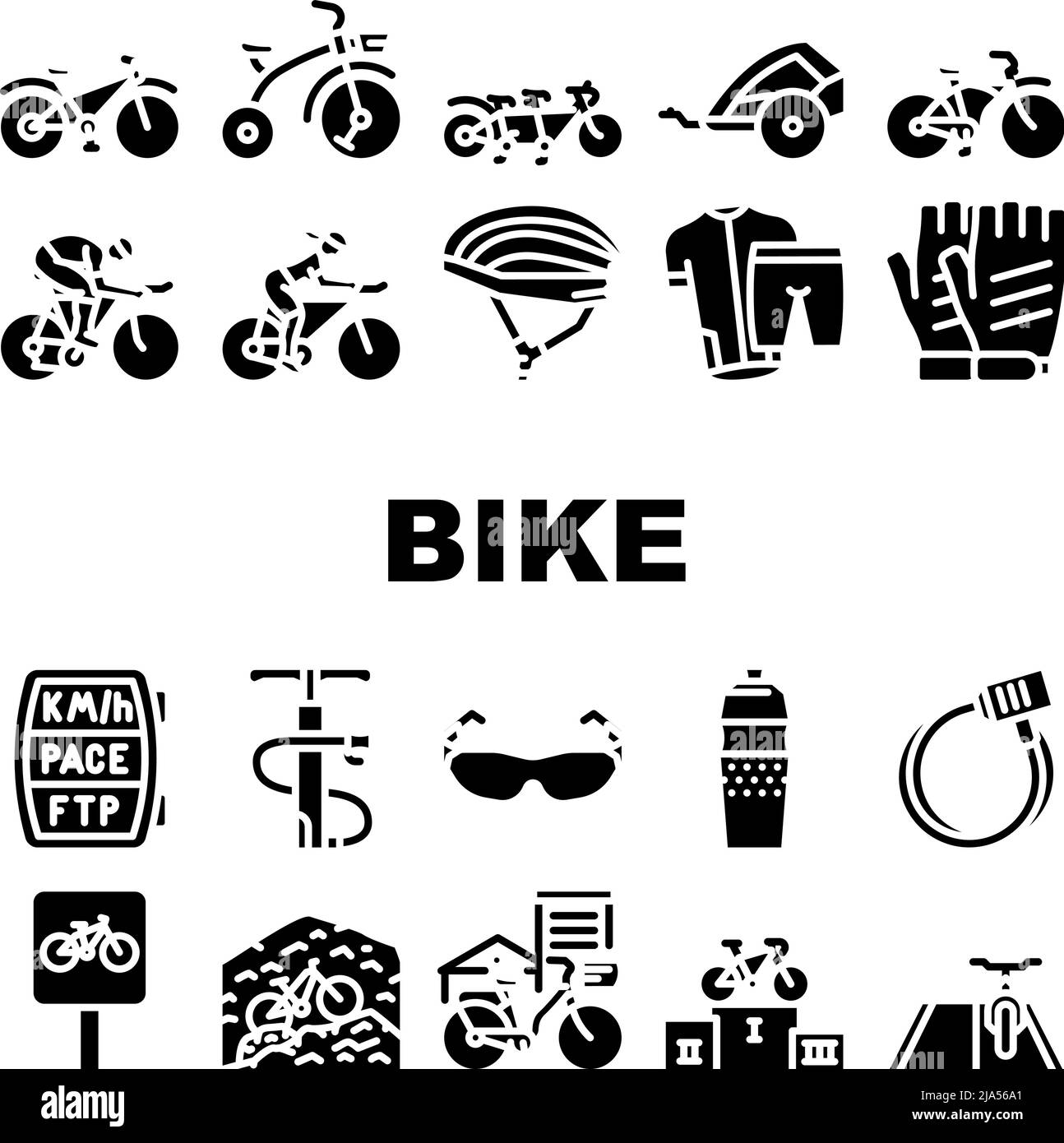 Bike Transport And Accessories Icons Set Vector Stock Vector Image ...