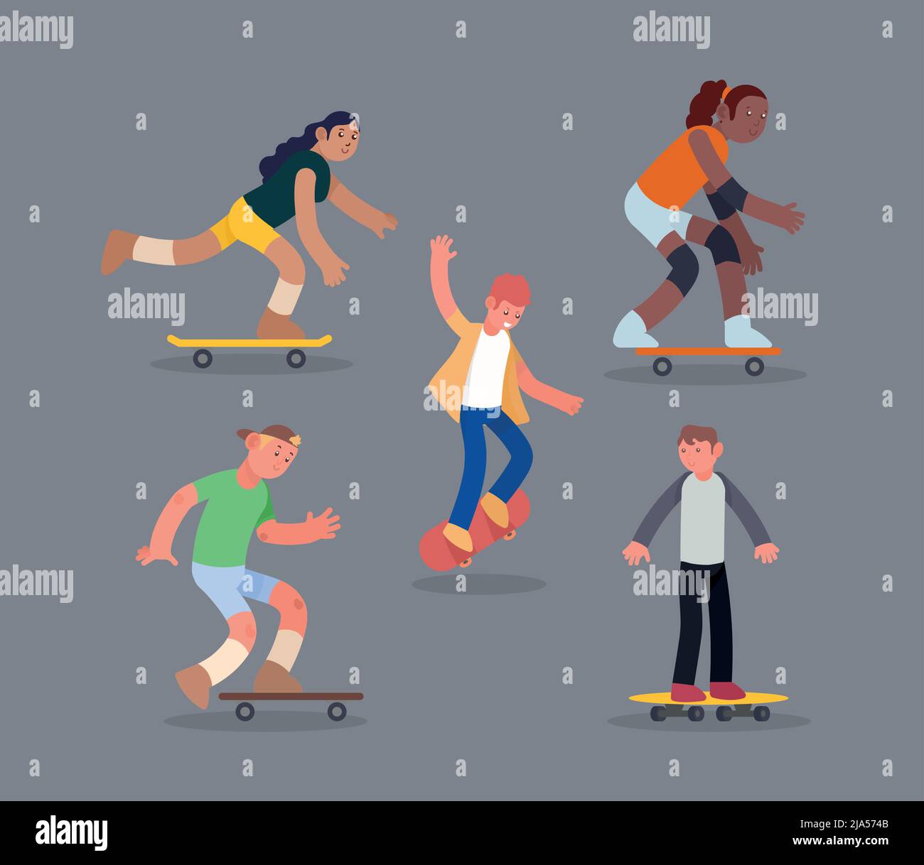 five skateboarders sport characters Stock Vector Image & Art - Alamy