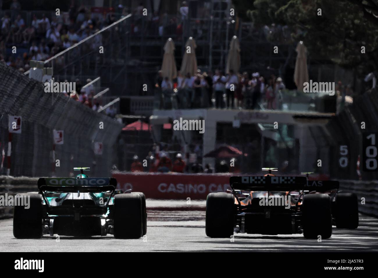 (L to R): Sebastian Vettel (GER) Aston Martin F1 Team AMR22 and Lando ...