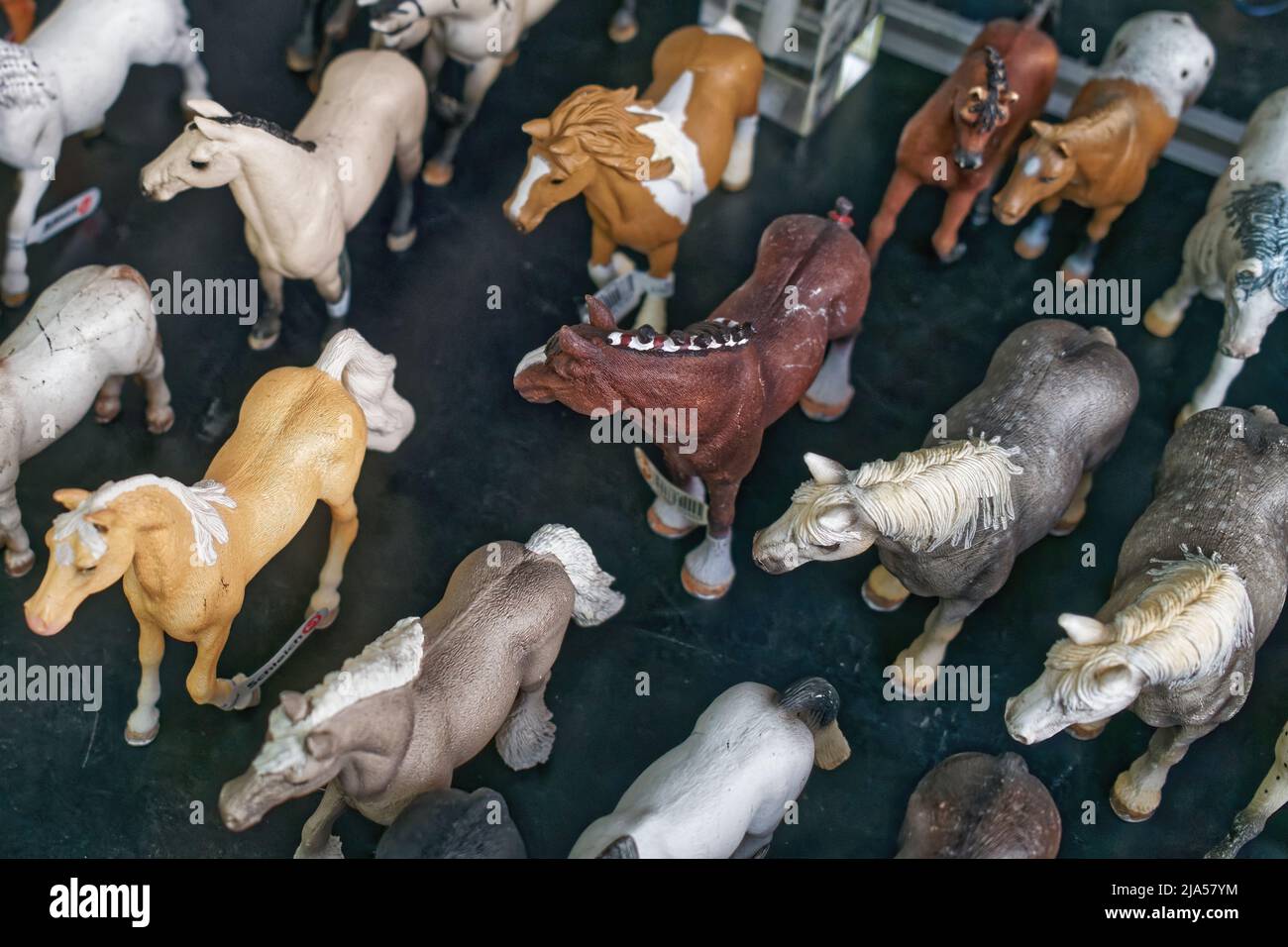 Plastic toys (horses) at the flea market in Hanover (No. 7 Stock Photo ...