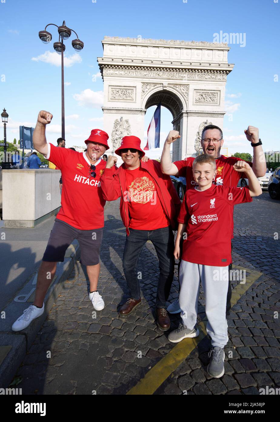 Liverpool fans at the Arc de Triomphe in Paris ahead of Saturday's UEFA ...