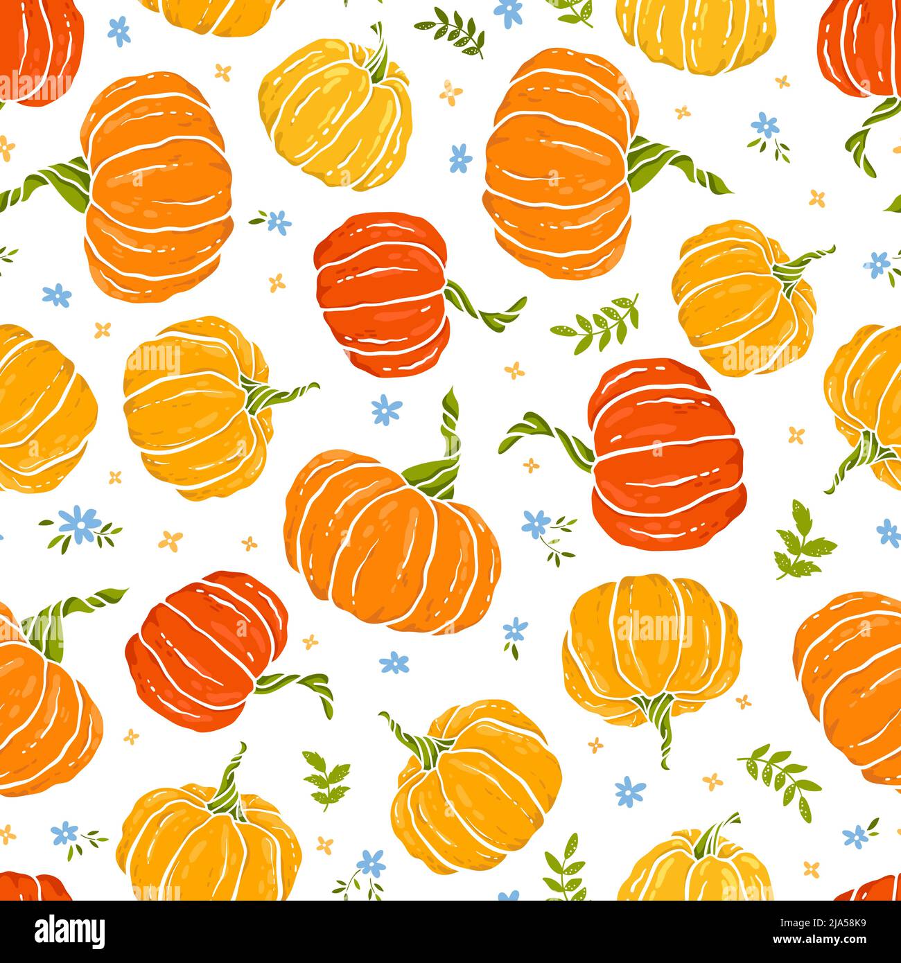 Cute hand drawn pumpkin horizontal seamless pattern, hand drawn ...