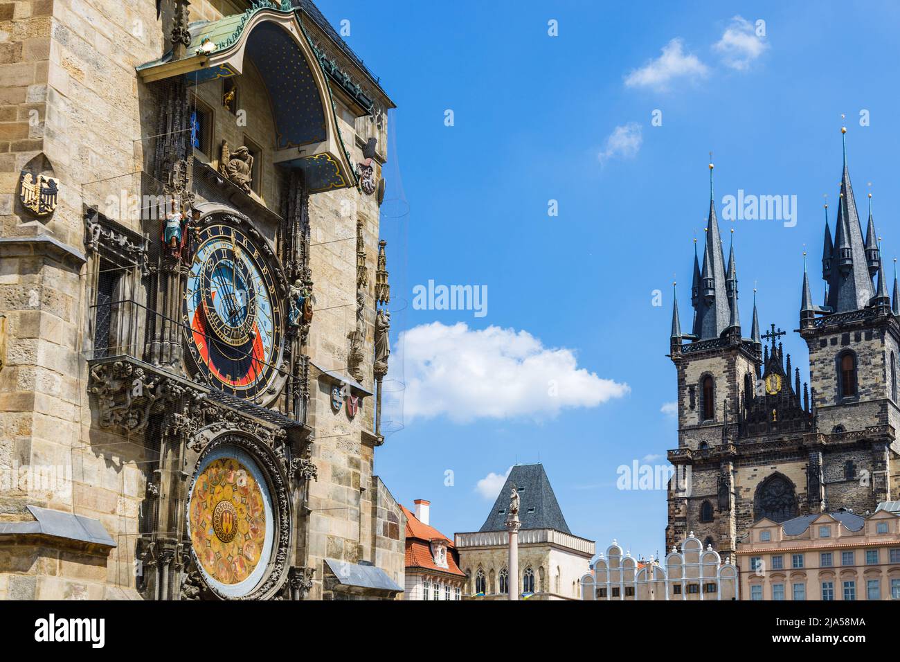 Prague old town square and astronomical clock, Czech Republic Stock ...