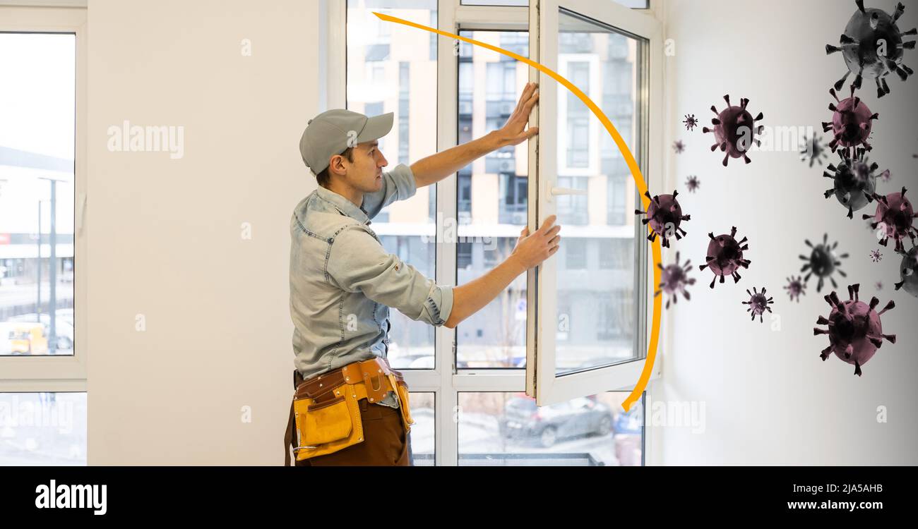 man safely inside a shield dome that protects him from virus ...