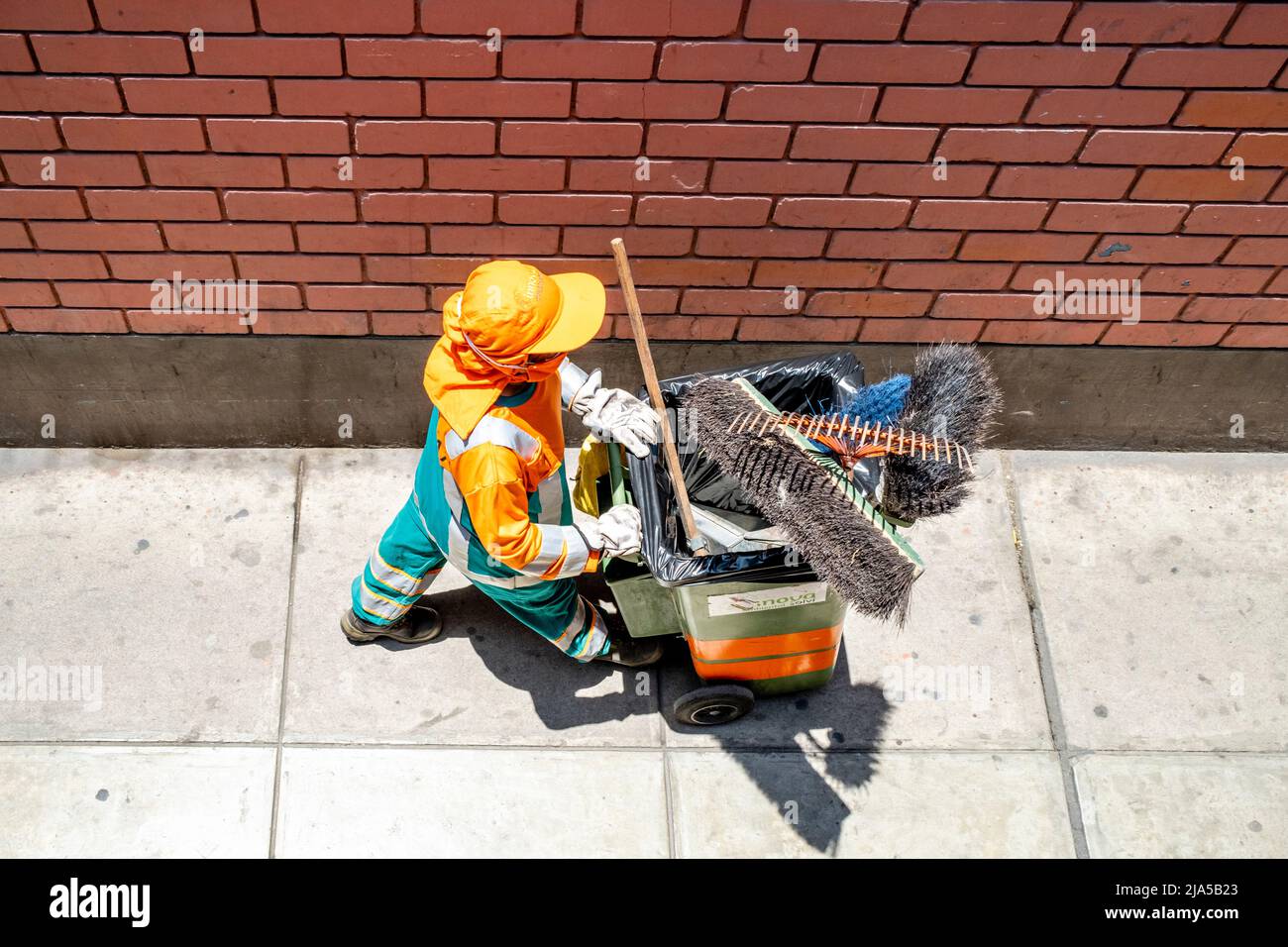 A Street Cleaner In The Historical Centre Of Lima, Lima, Peru Stock ...
