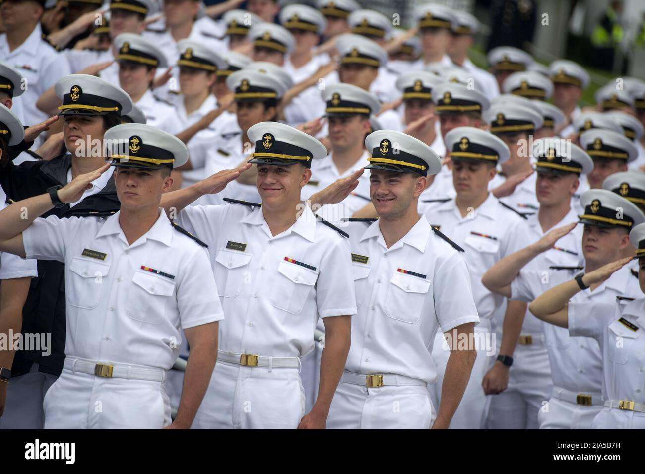 Washington, United States. 27th May, 2022. Midshipmen salute during the ...