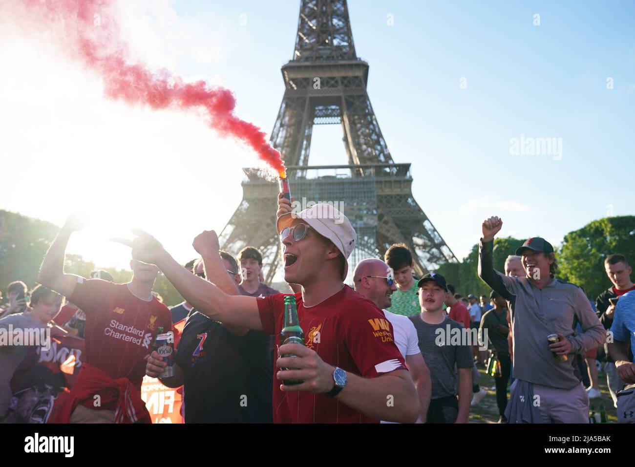 Football fans near the Eiffel Tower in Paris ahead of Saturday's UEFA ...