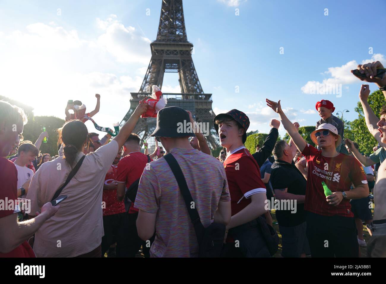 Football fans near the Eiffel Tower in Paris ahead of Saturday's UEFA ...
