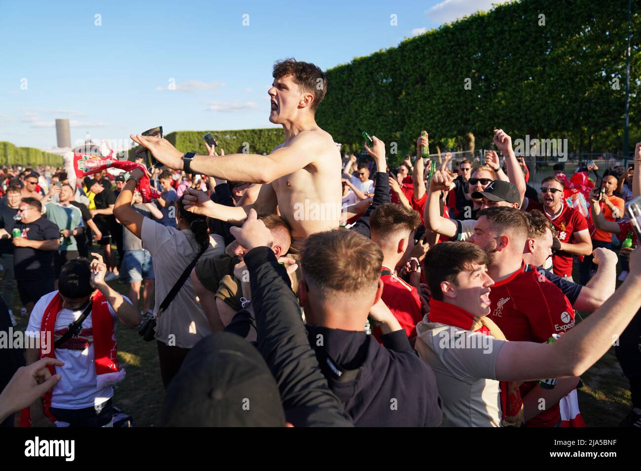 Football fans near the Eiffel Tower in Paris ahead of Saturday's UEFA ...