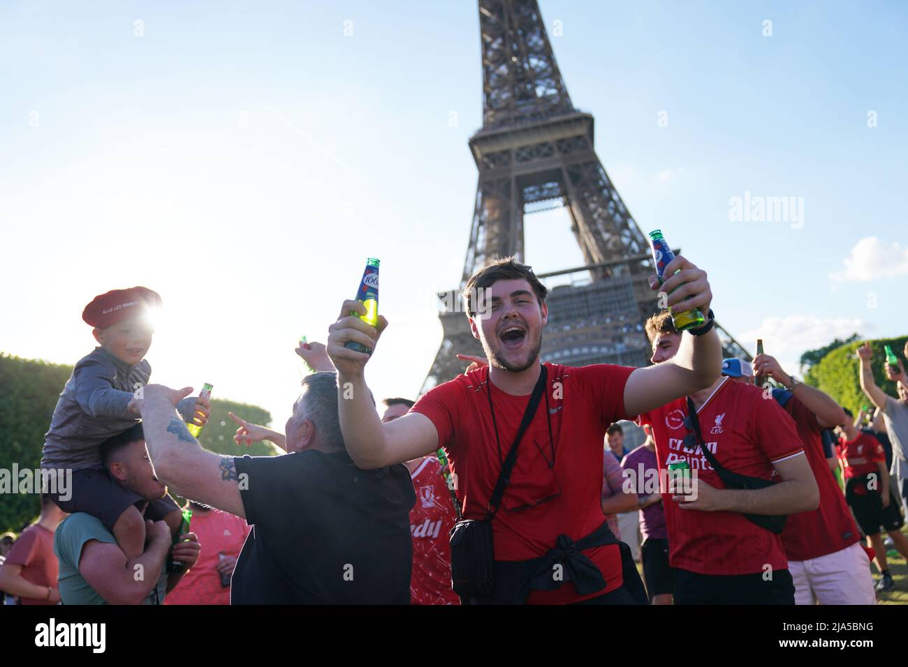 Football fans near the Eiffel Tower in Paris ahead of Saturday's UEFA ...