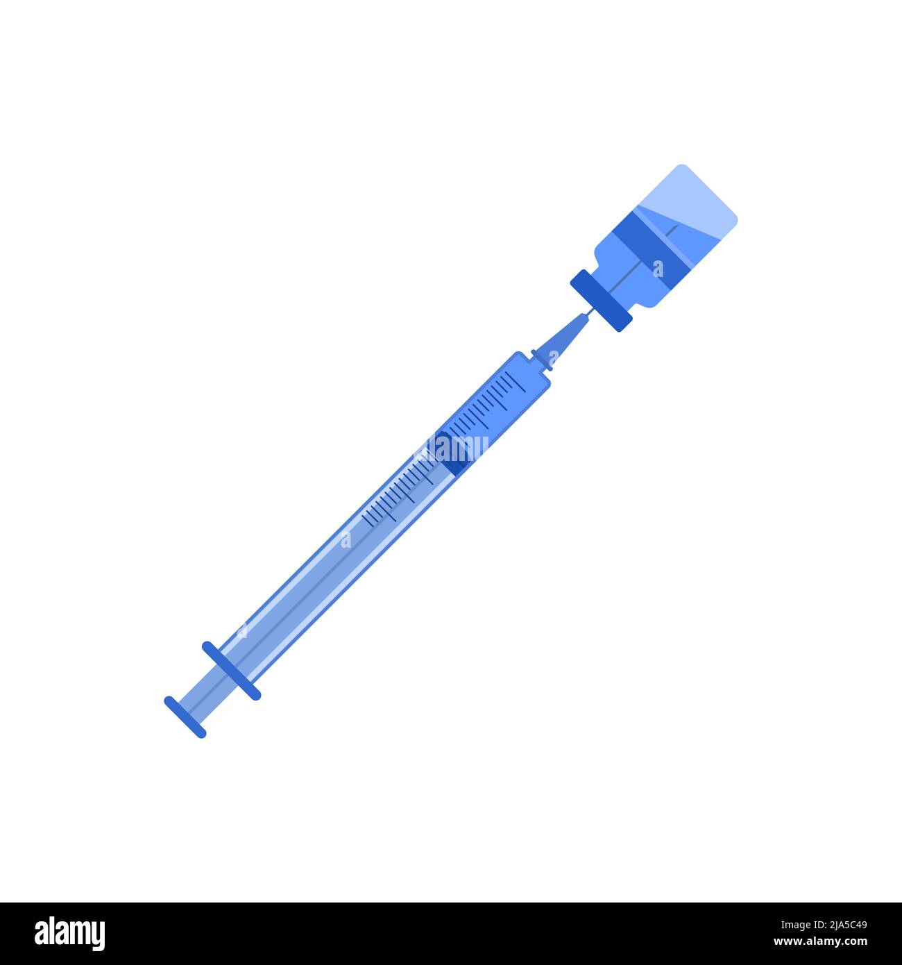 Vial and syringe with needle. Vaccination, injection concept. Blue ...