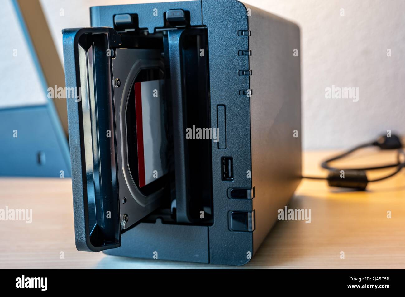 network attached storage NAS with a single bay pulled setup at a home ...