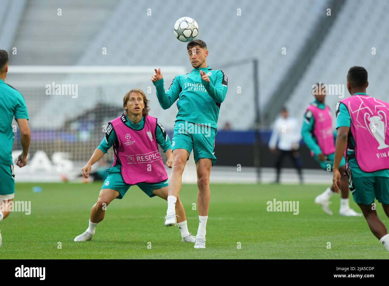 Saint Denis, France. 27th May, 2022. Federico Valverde and Luka Modric ...