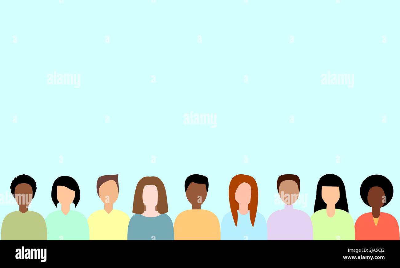 Multicultural people isolated, copy space template. Flat vector stock ...