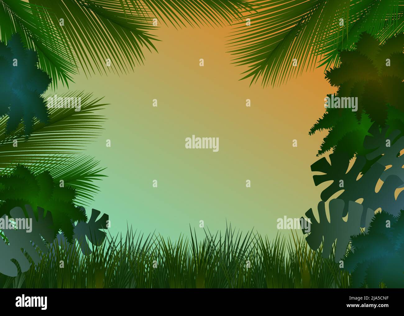 Background of Tropical Leaves. Composition with empty space. Vector ...