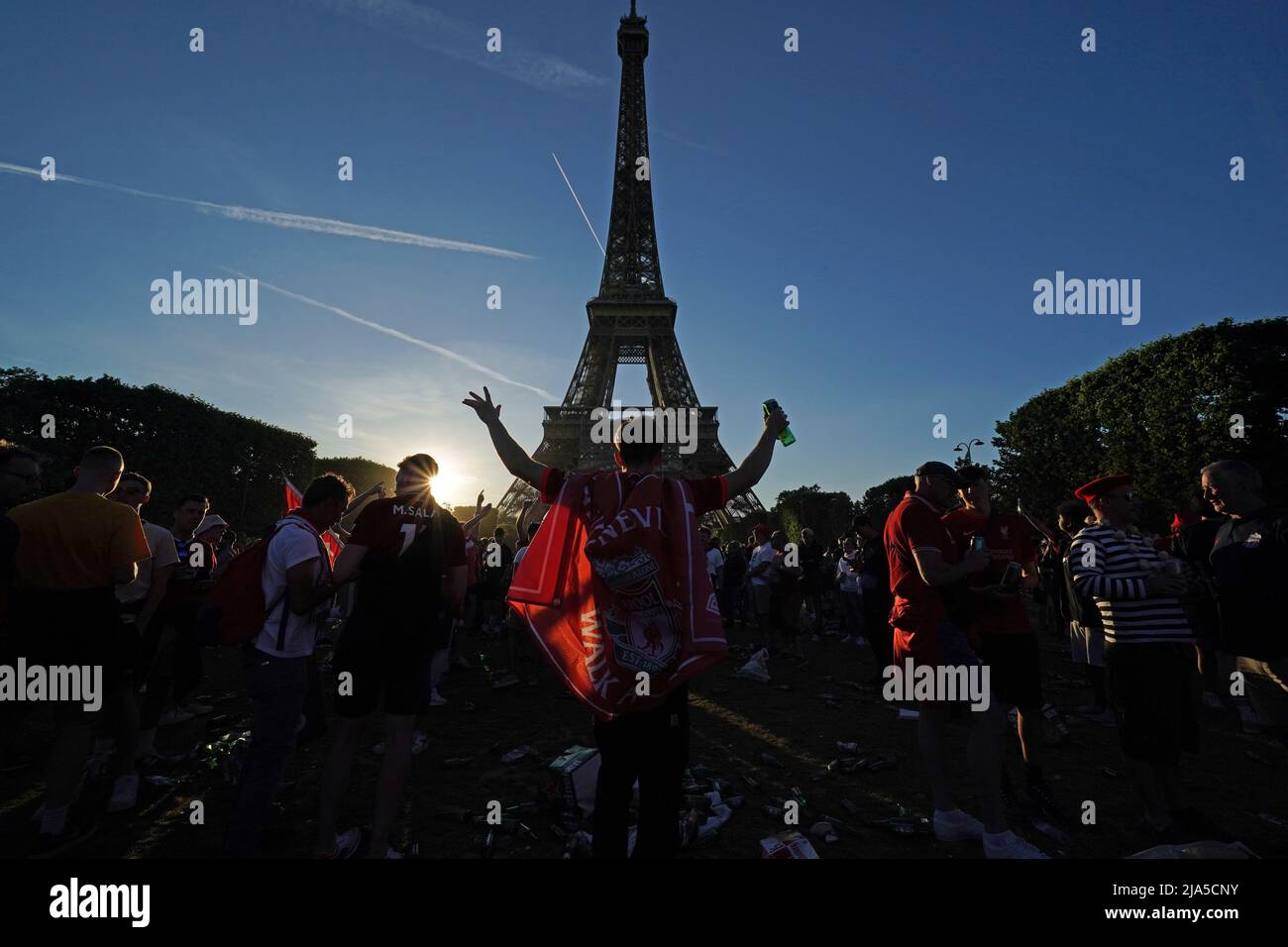 Football fans near the Eiffel Tower in Paris ahead of Saturday's UEFA ...