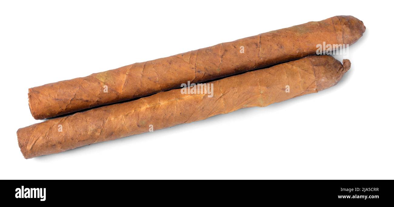 Two brown cigars or cigarettes isolated on white. Cuba and havana ...