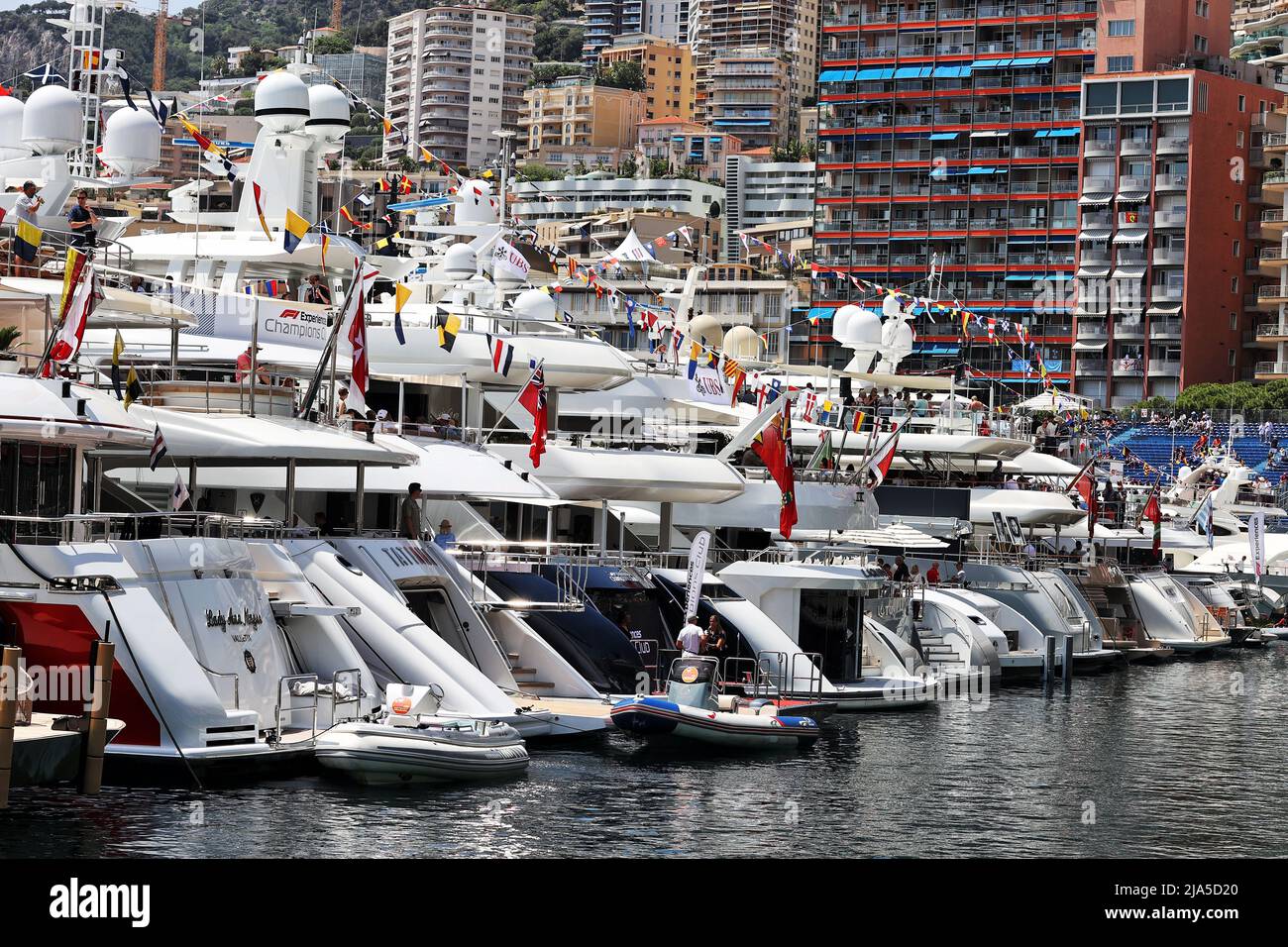 Circuit atmosphere - Boats in the scenic Monaco Harbour. Monaco Grand ...