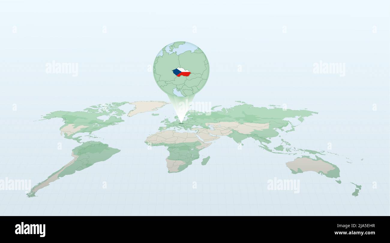 World map in perspective showing the location of the country Czech ...