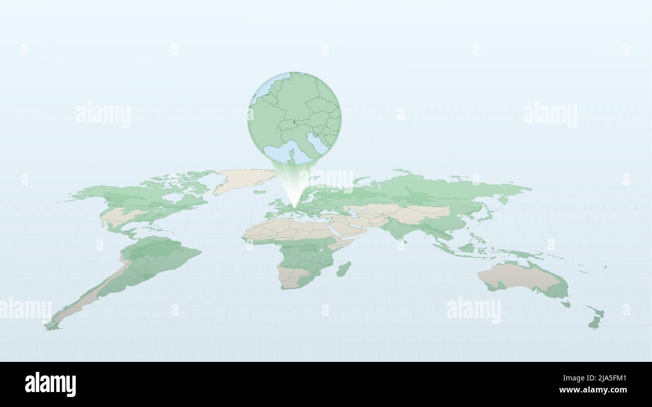 World map in perspective showing the location of the country ...