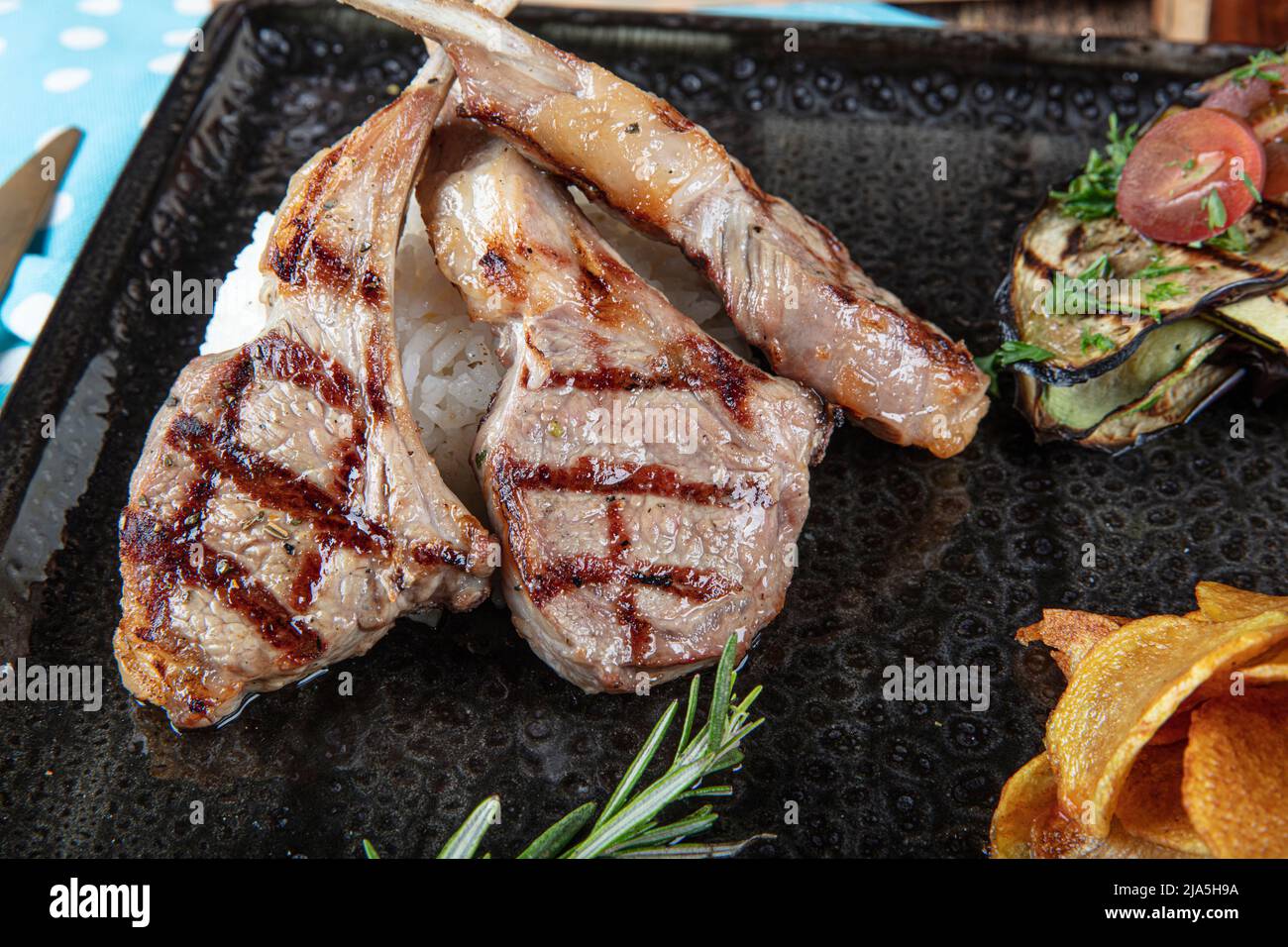 Turkish Cuisine Lamb Chops. Grilled Lamb Chops. Roasted ribs on ...