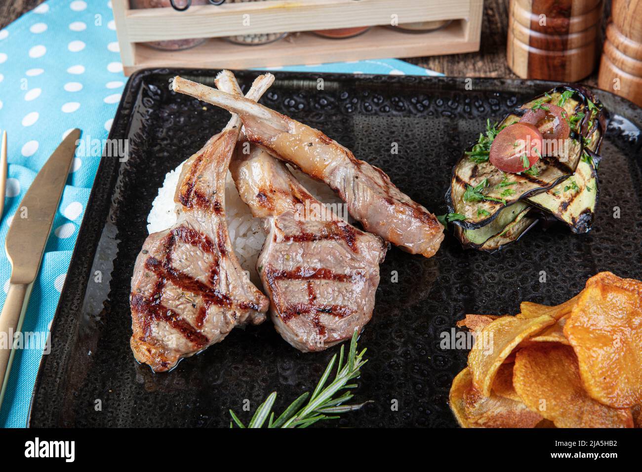 Turkish Cuisine Lamb Chops. Grilled Lamb Chops. Roasted ribs on ...