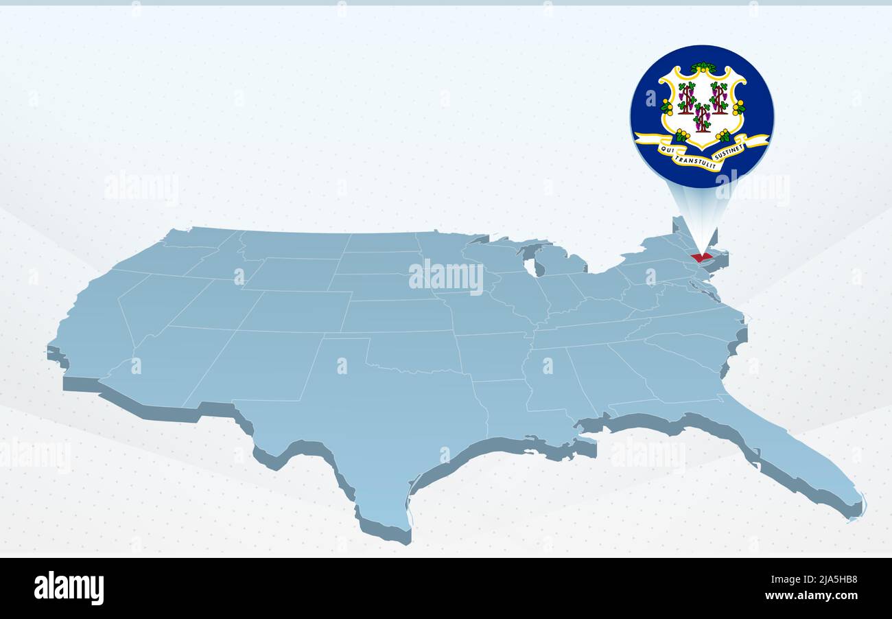 Connecticut state map on United States of America map in perspective ...