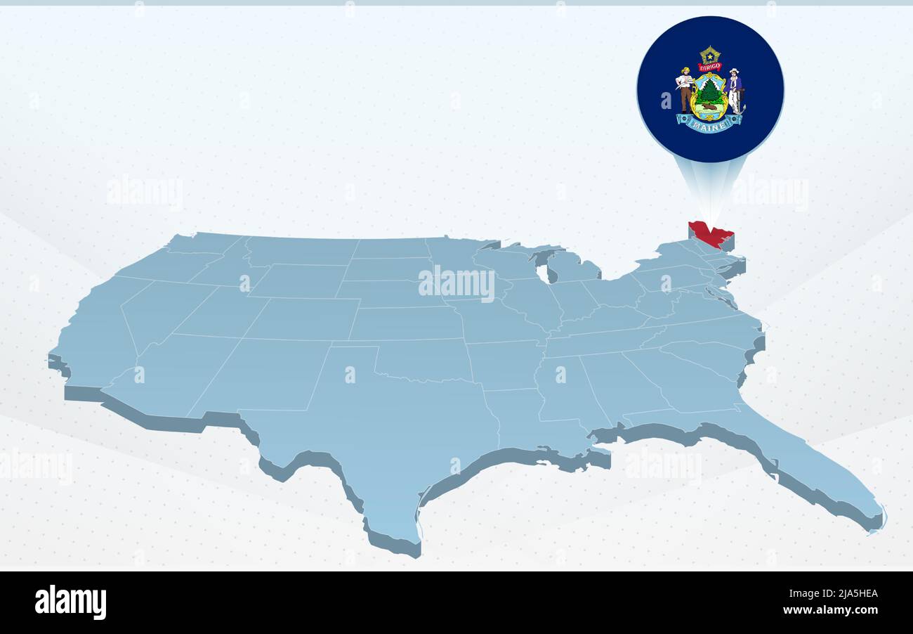 Maine state map on United States of America map in perspective. Vector ...