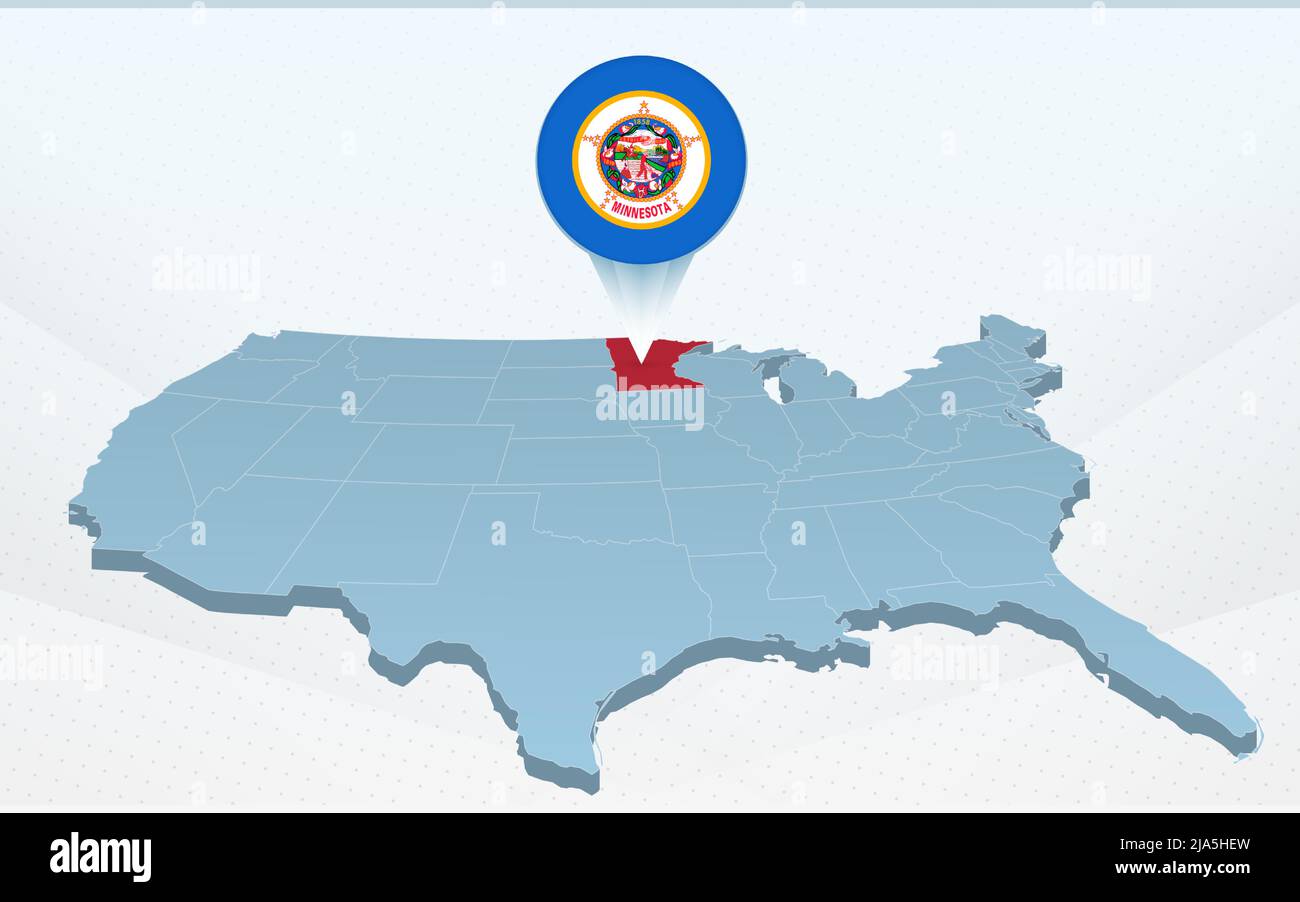 Minnesota state map on United States of America map in perspective ...