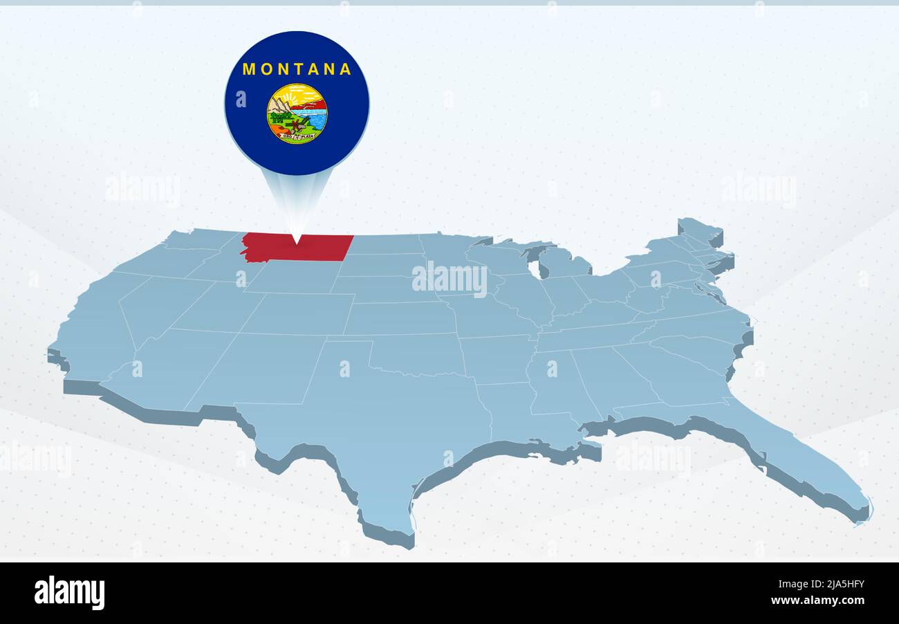 Montana state map on United States of America map in perspective ...
