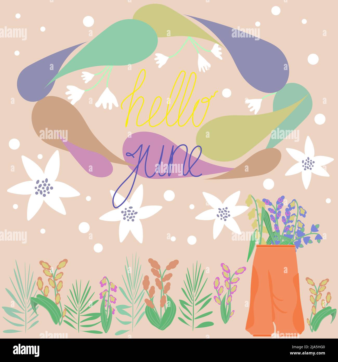 hello June banner with a picture of a bouquet of flowers in bloomers ...