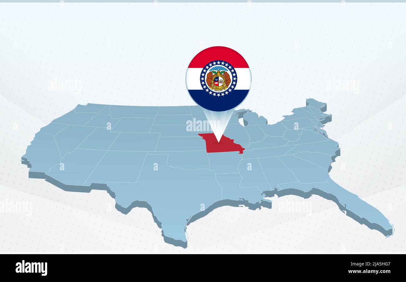 Missouri state map on United States of America map in perspective ...