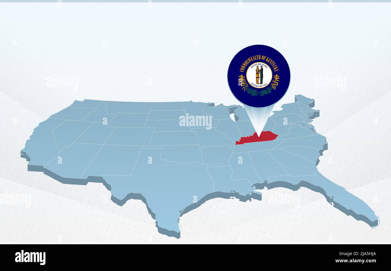 Kentucky state map on United States of America map in perspective ...