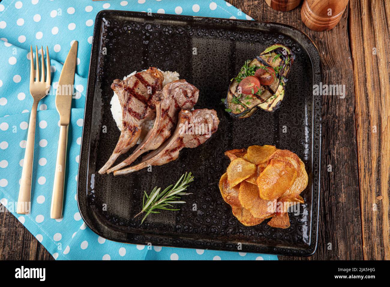 Turkish Cuisine Lamb Chops. Grilled Lamb Chops. Roasted ribs on ...