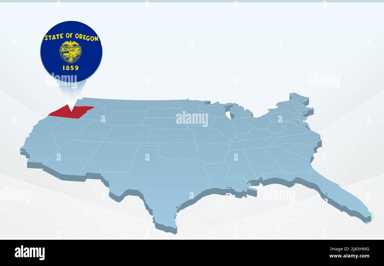 Oregon state map on United States of America map in perspective. Vector ...