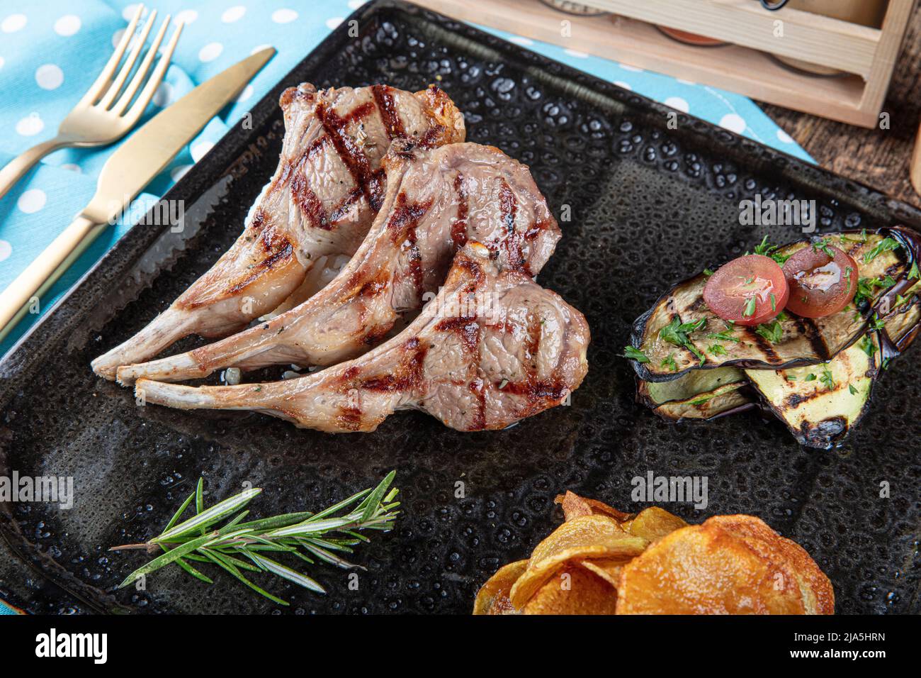 Turkish Cuisine Lamb Chops. Grilled Lamb Chops. Roasted ribs on ...