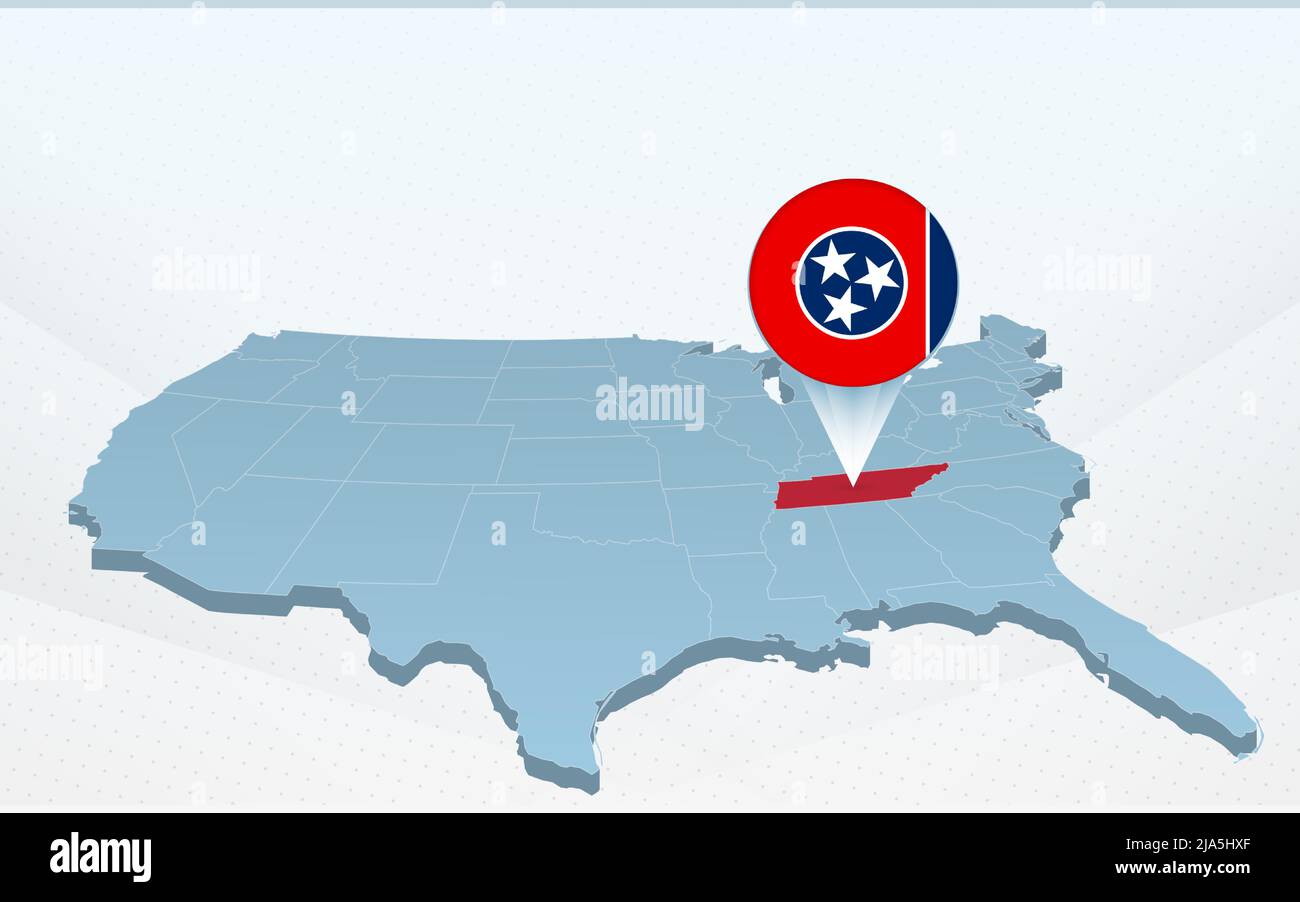 Tennessee state map on United States of America map in perspective ...