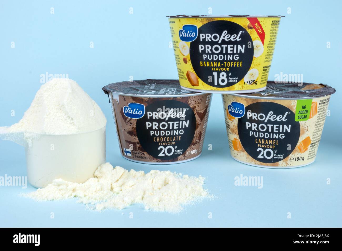 Barcelona, Spain - May 12, 2022: Valio protein puddings and protein ...