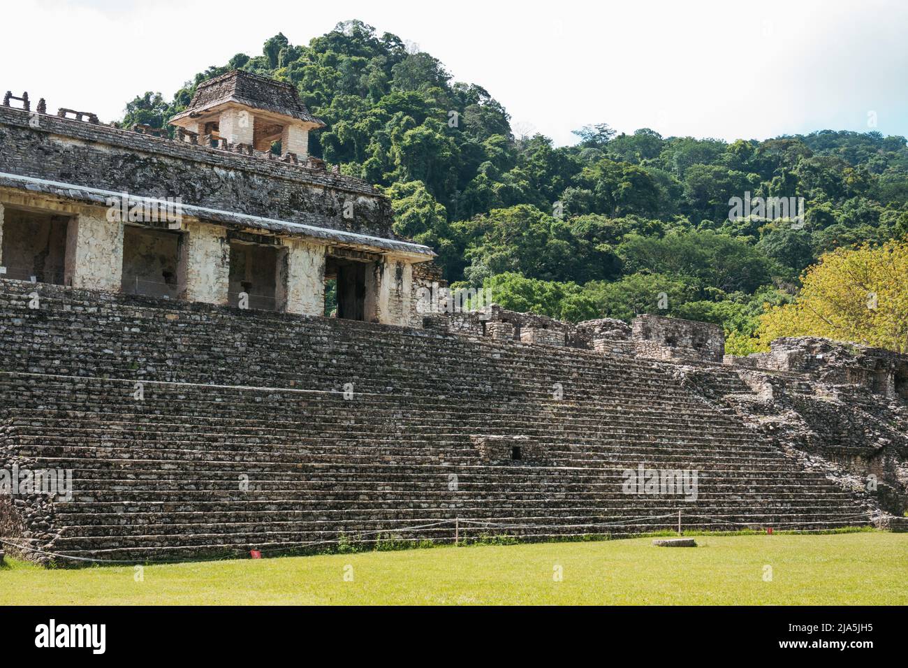 The Palace complex at Palenque Mayan ruins in Chiapas, Mexico Stock ...
