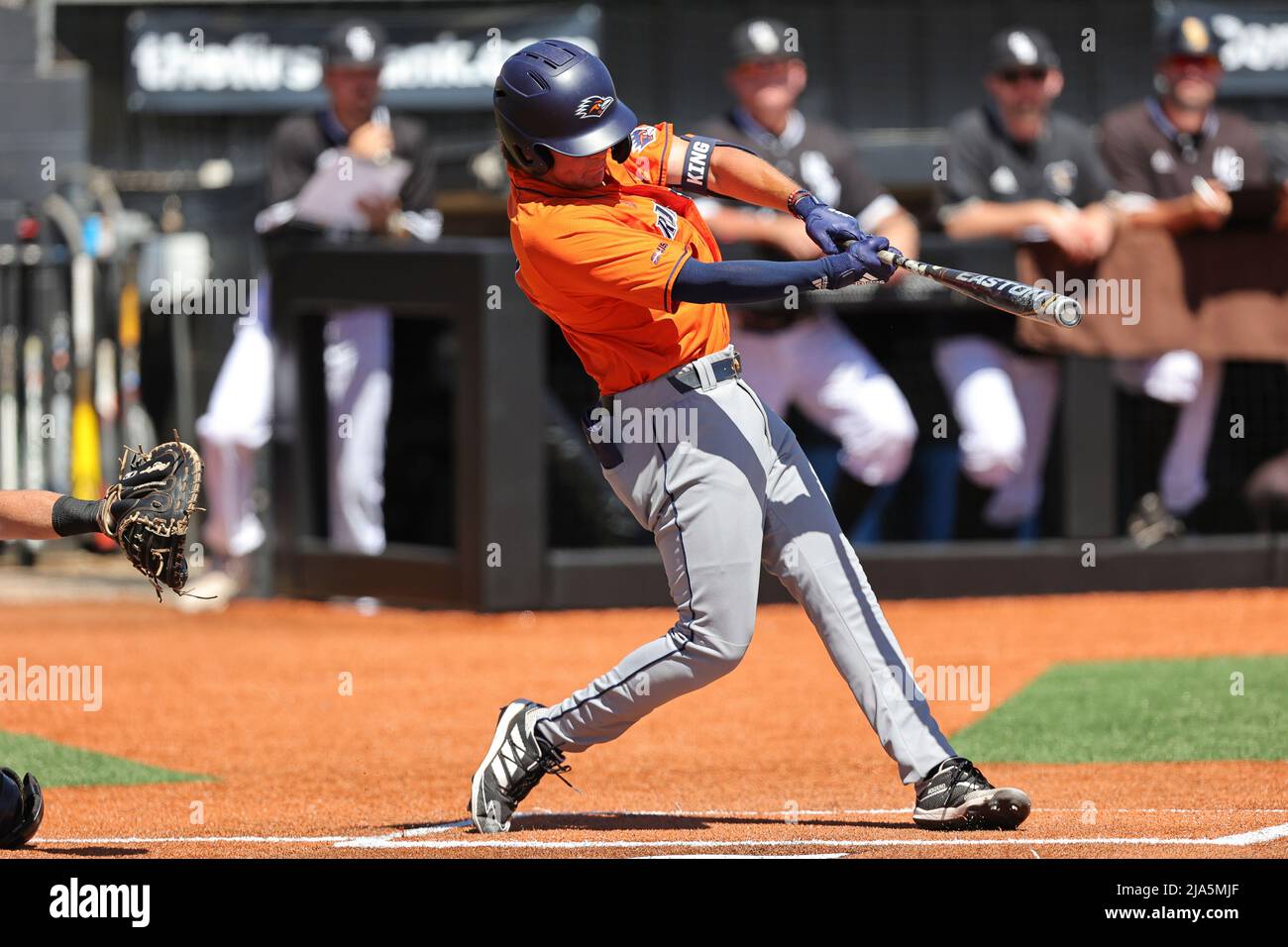 May 27, 2022: UTSA infielder Matt King (3) gets a hit during a college ...