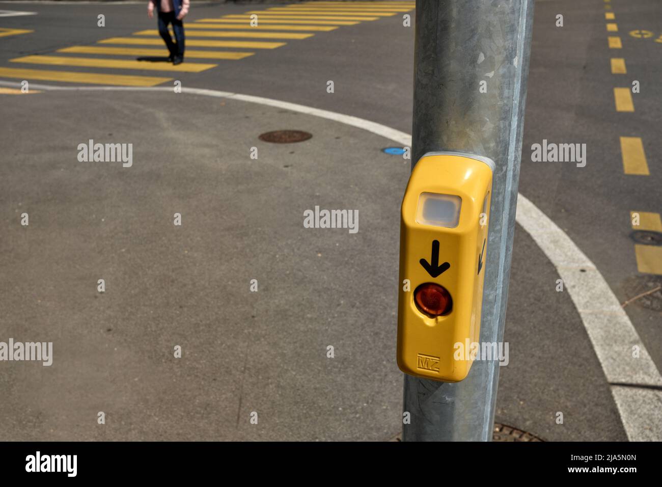 Detail of push button panel on a Pelican Pedestrian Crossing beside ...
