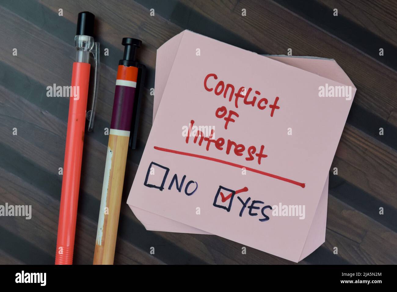 Concept of Yes Result with Conflict of Interest write on sticky notes ...
