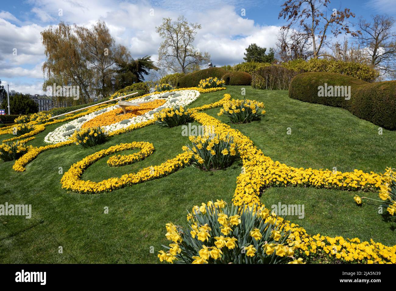 Flower clock in its spring design in Geneva, Switzerland Stock Photo ...