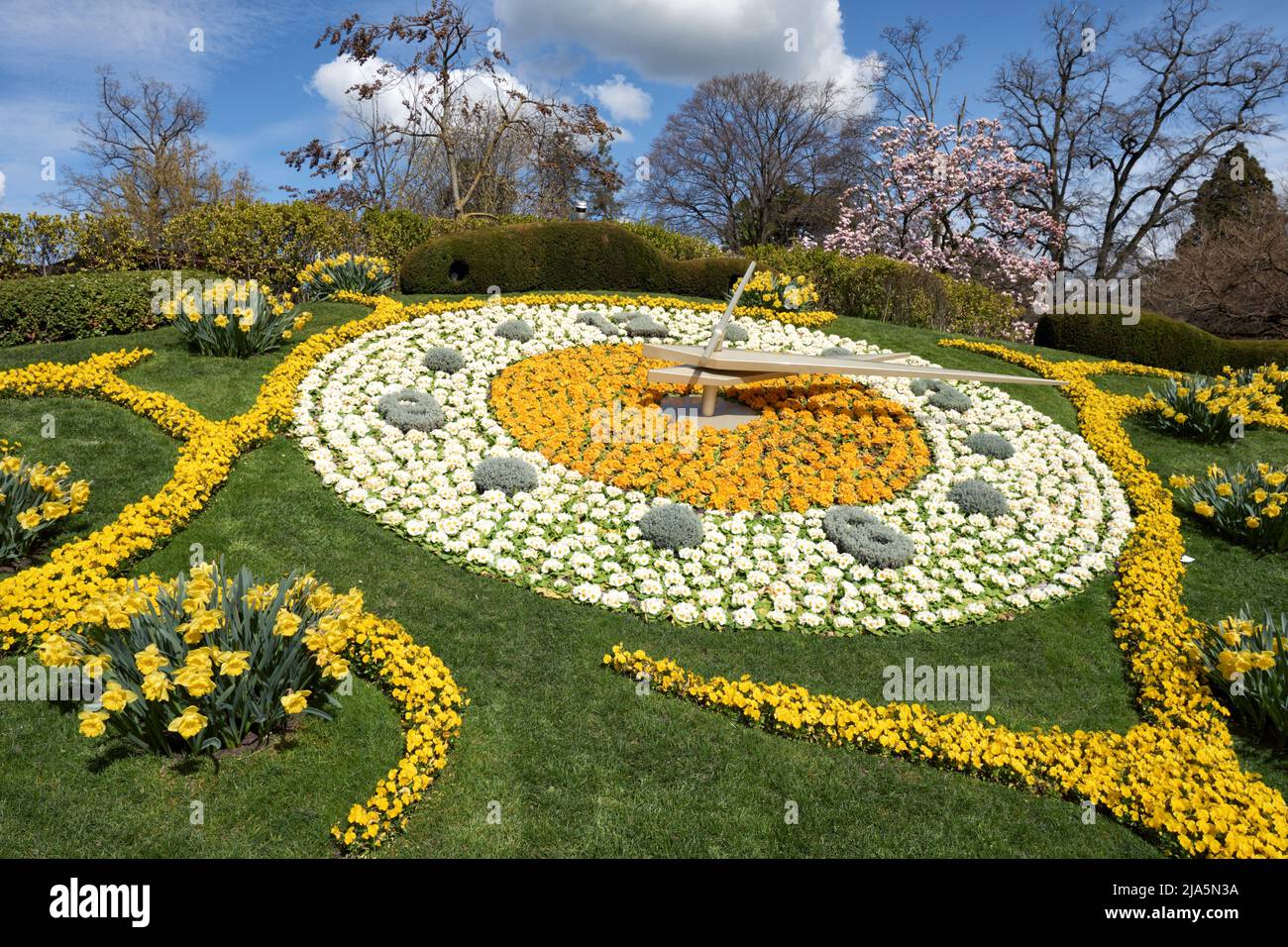 Flower clock in its spring design in Geneva, Switzerland Stock Photo ...