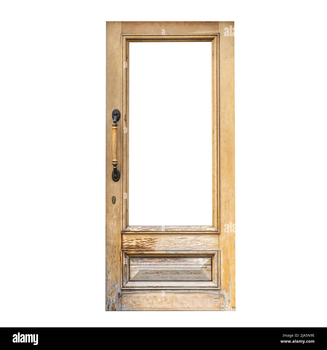 Shabby old entrance wooden door in the old style. isolated Stock Photo ...