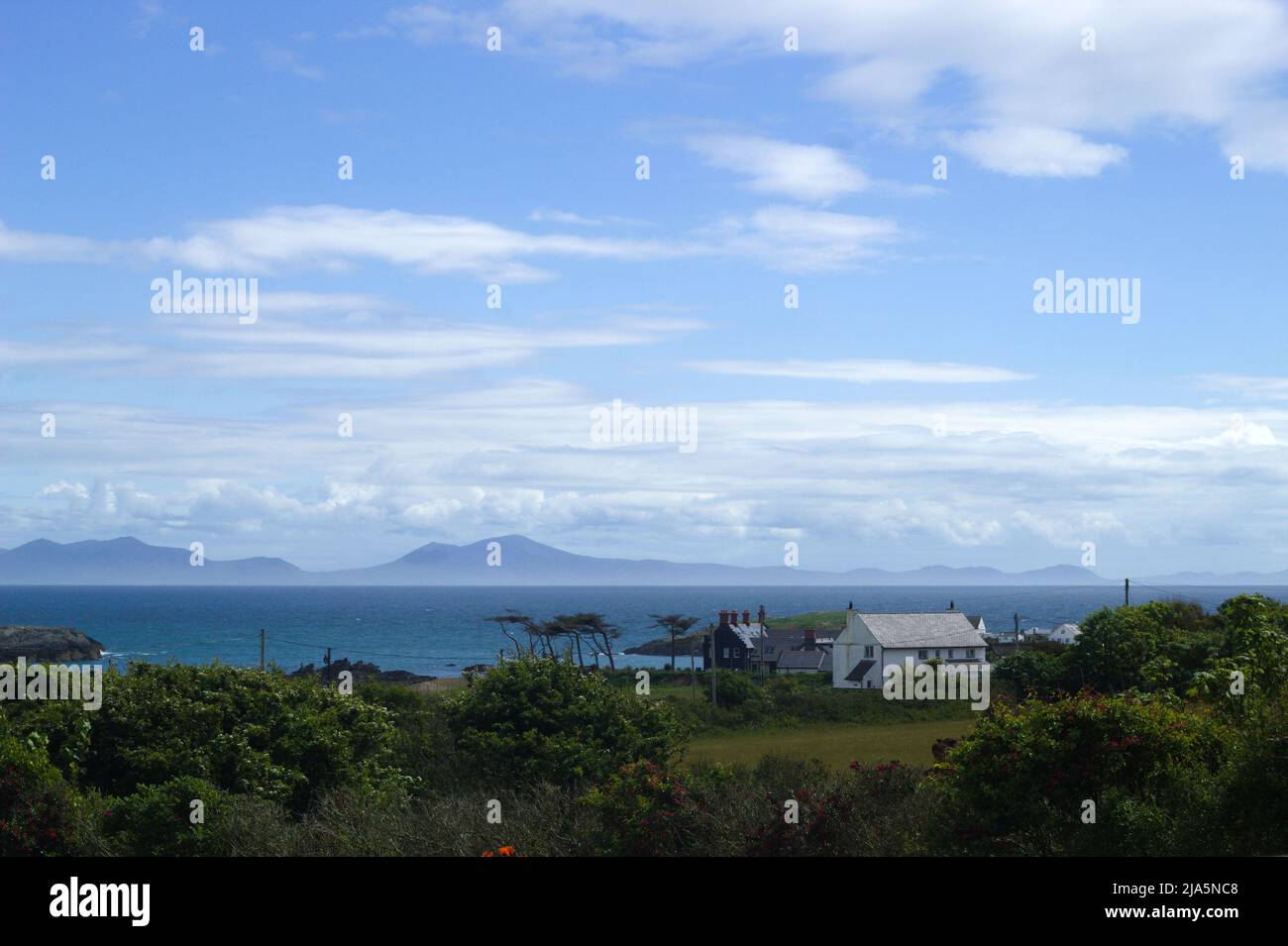 Welsh seaside landscape at beautiful Anglesey island. View over the sea ...
