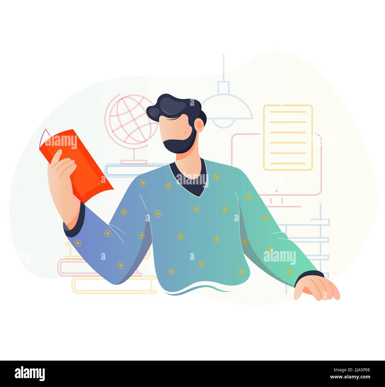 Young Research Scholar Reading Book - Stock Illustration as EPS 10 File ...