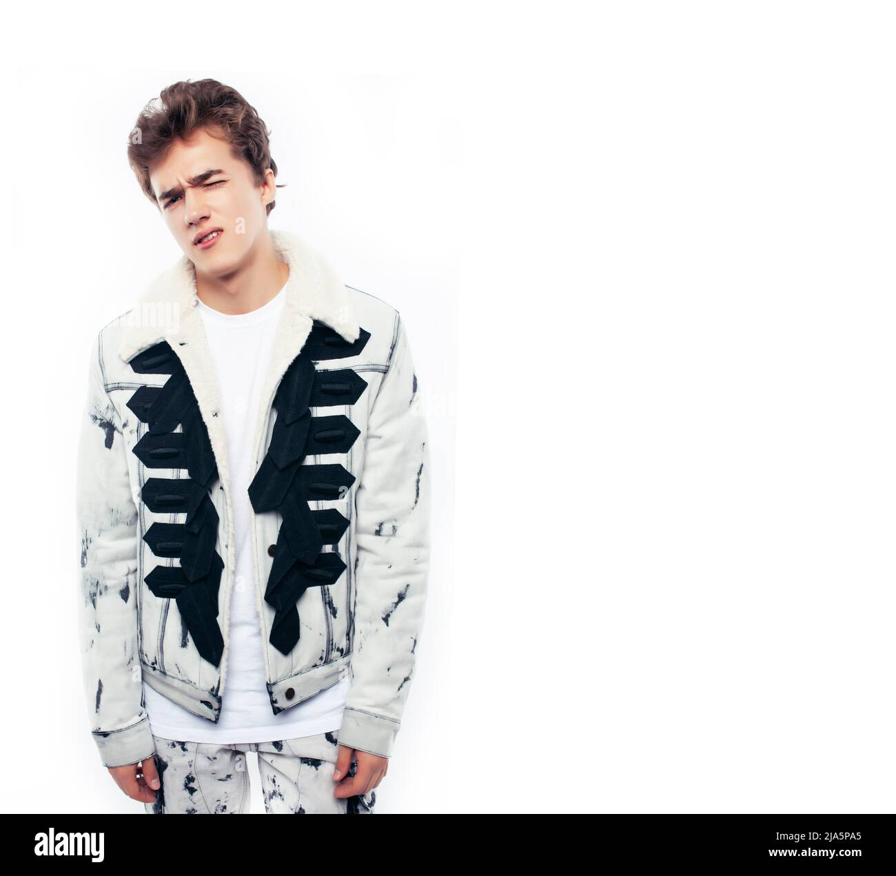 young pretty guy posing emotional cheerful isolated on white background ...